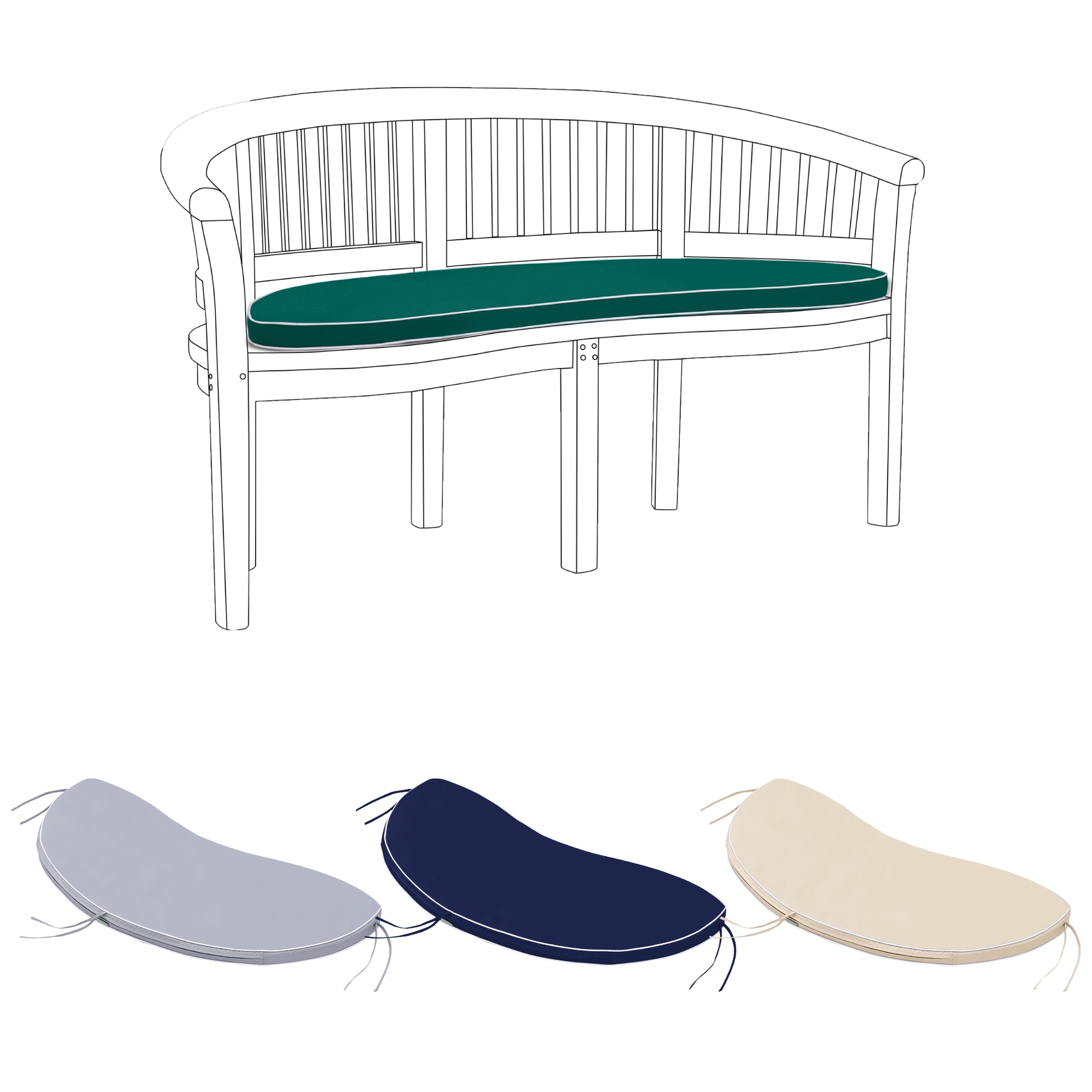 Water-Resistant Banana Bench Seat Pad with Ties Outdoor Curved Bench C ...