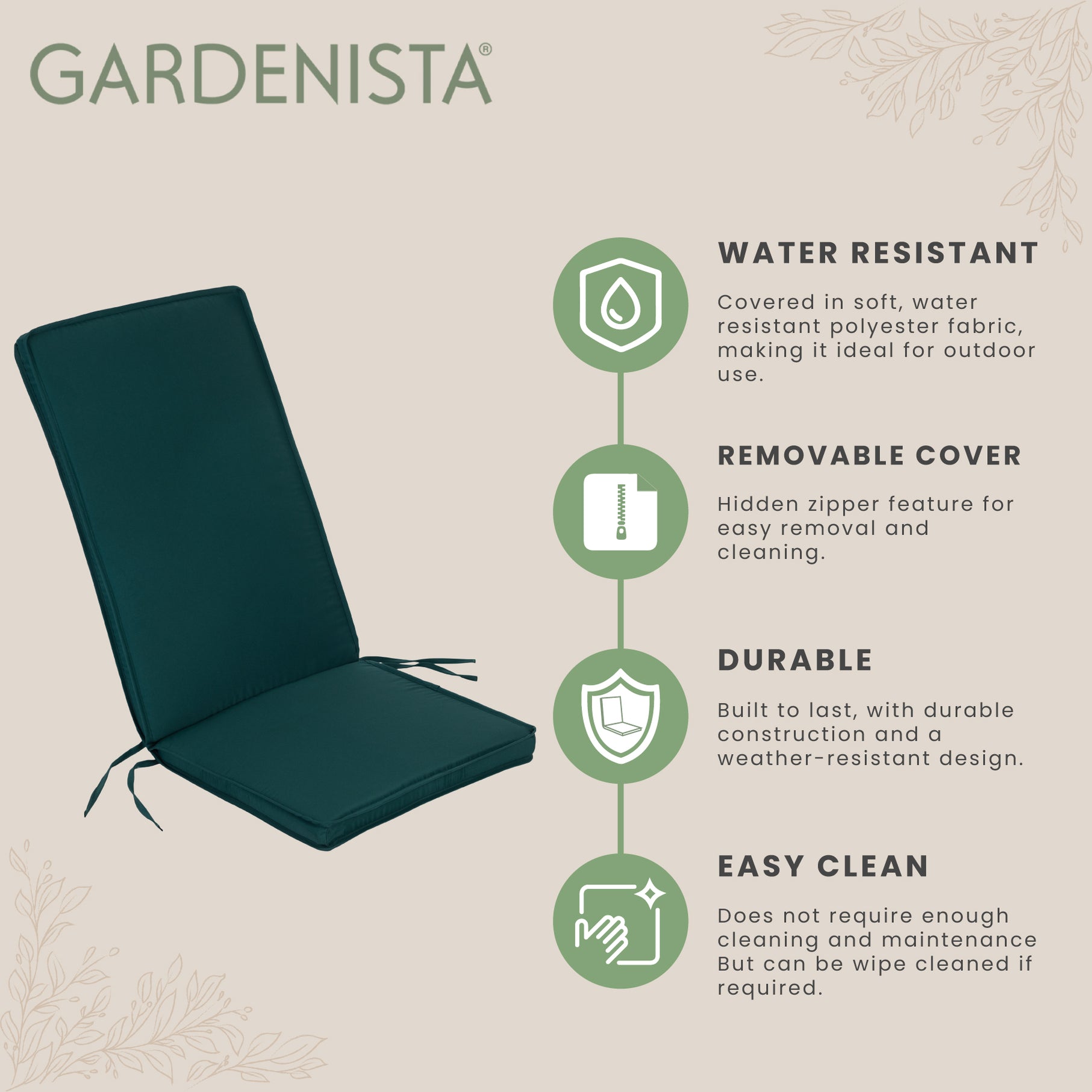 Outdoor High back Chair Cushions Garden Seat Pad with Secure Ties Water ...