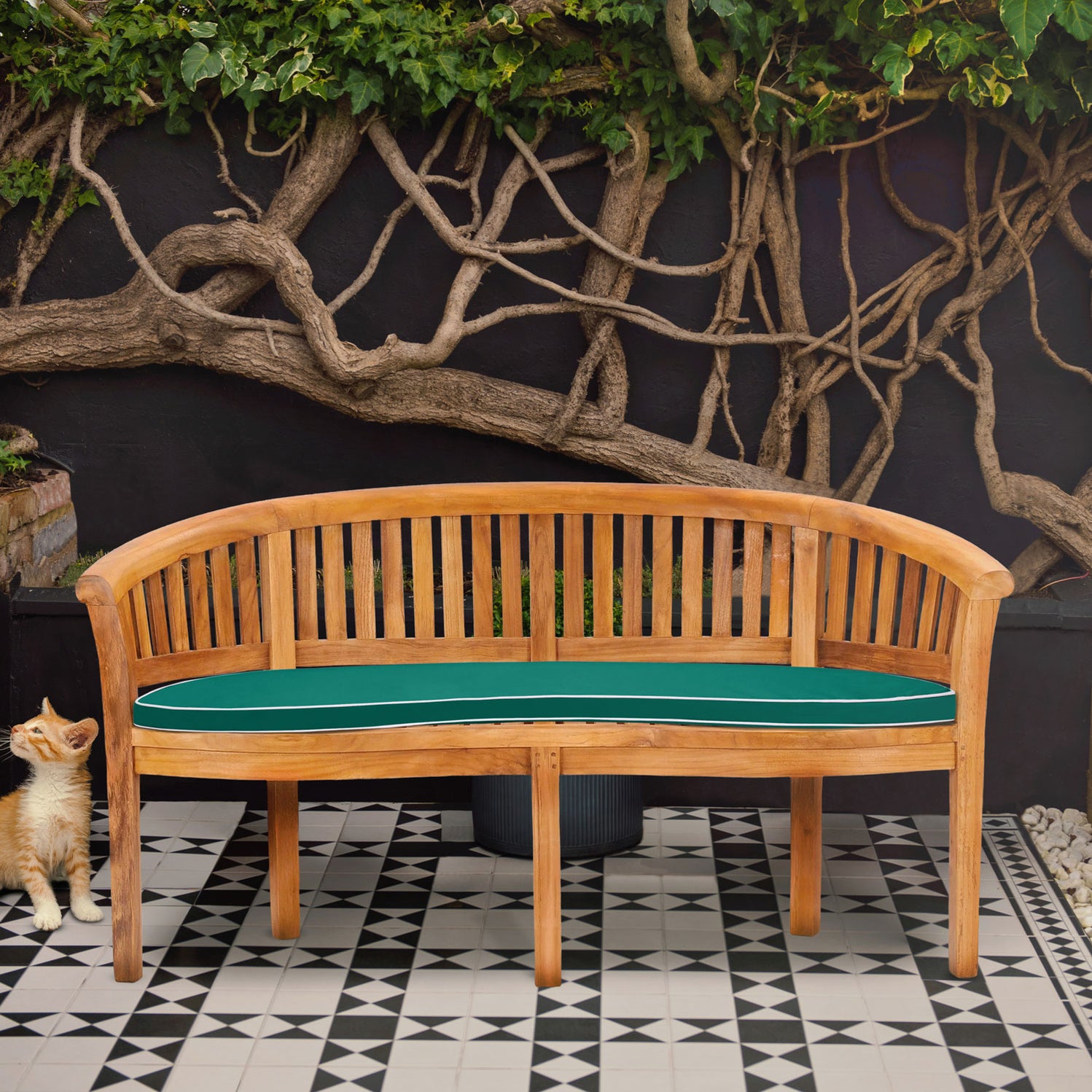 Water-Resistant Banana Bench Seat Pad with Ties Outdoor Curved Bench C ...